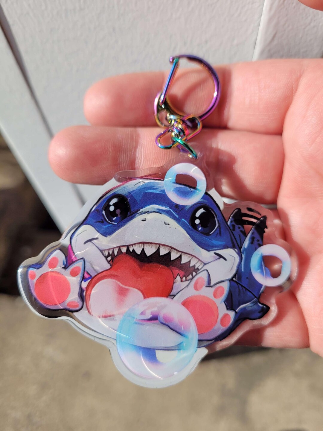 Paws & Jaws - Bubble Blower Shark Pup Acrylic Keychain - Etsy