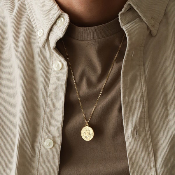 Gold Necklace Men Coin Pendant - Etsy