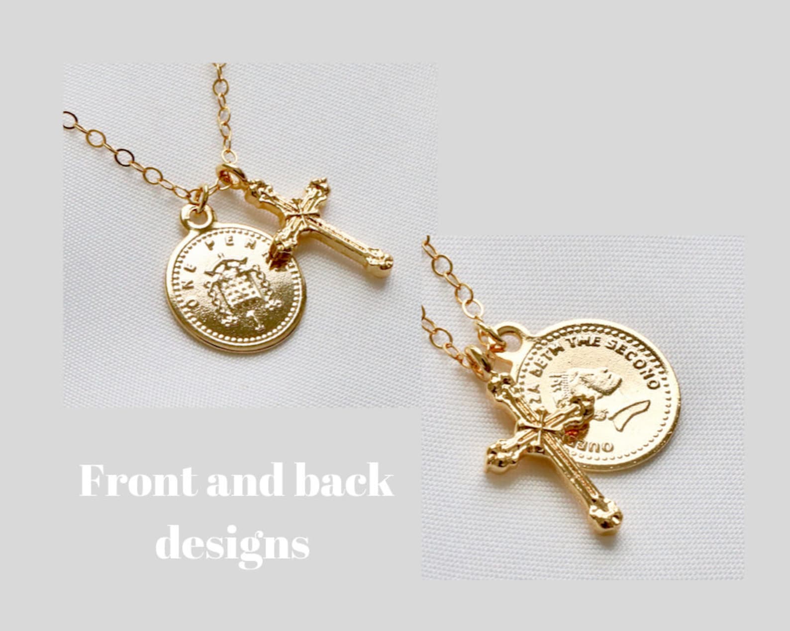 Gold Coin Necklace 14K Gold Necklace Cross Necklace Layered | Etsy