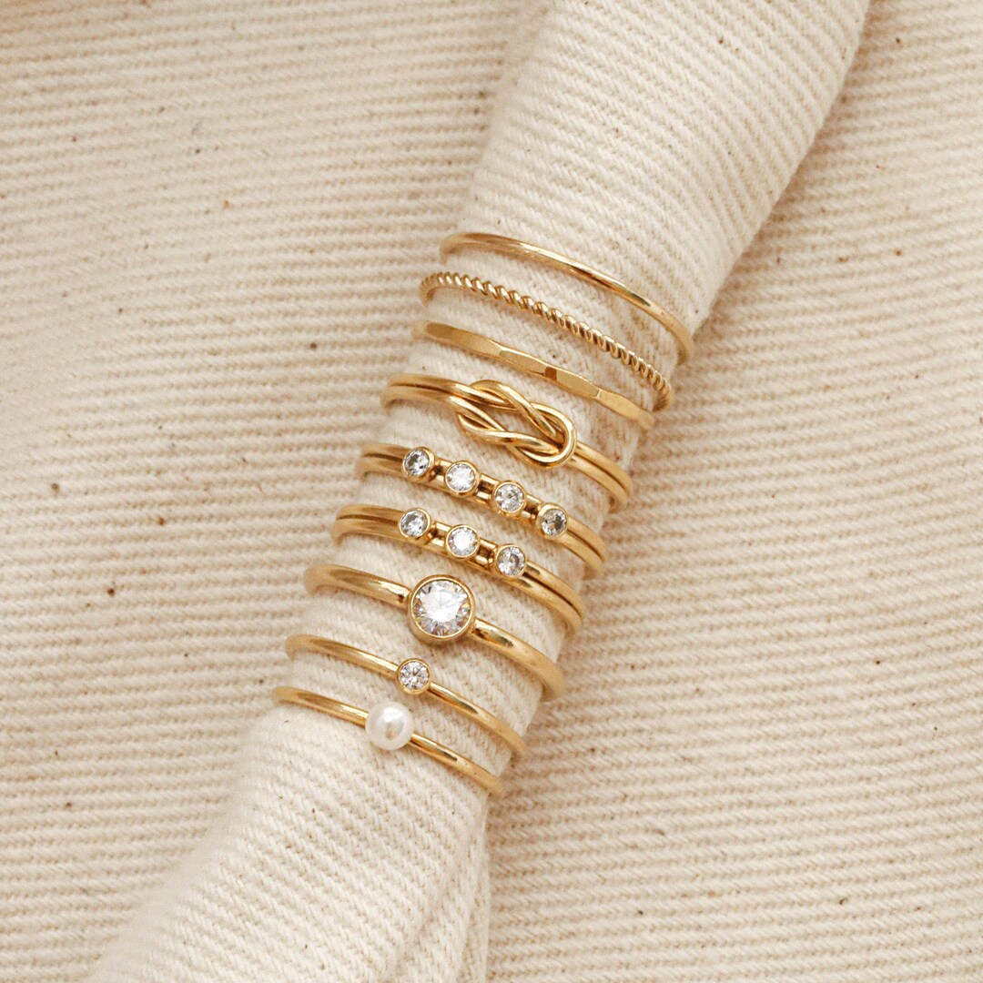 Gold Dainty Stackable Rings, Statement Stacking Rings, Adjustable ...