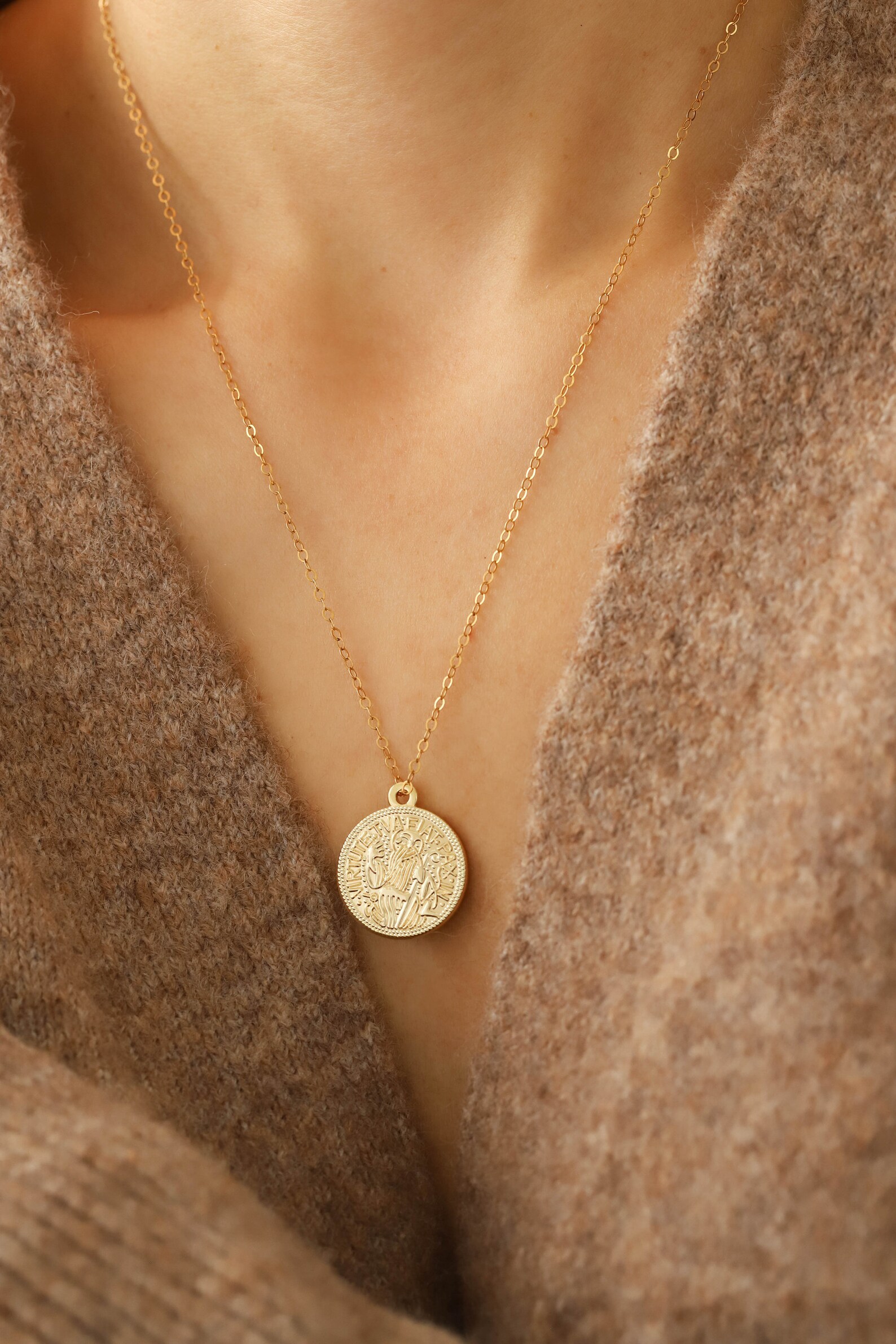 Gold Coin Necklace Gold Filled Necklace Greek Coin Necklace | Etsy