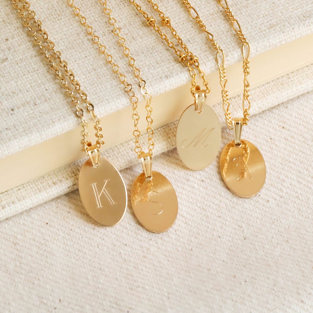 Gold Personalized Initial Necklace, Custom Engraved Letter Pendant ...