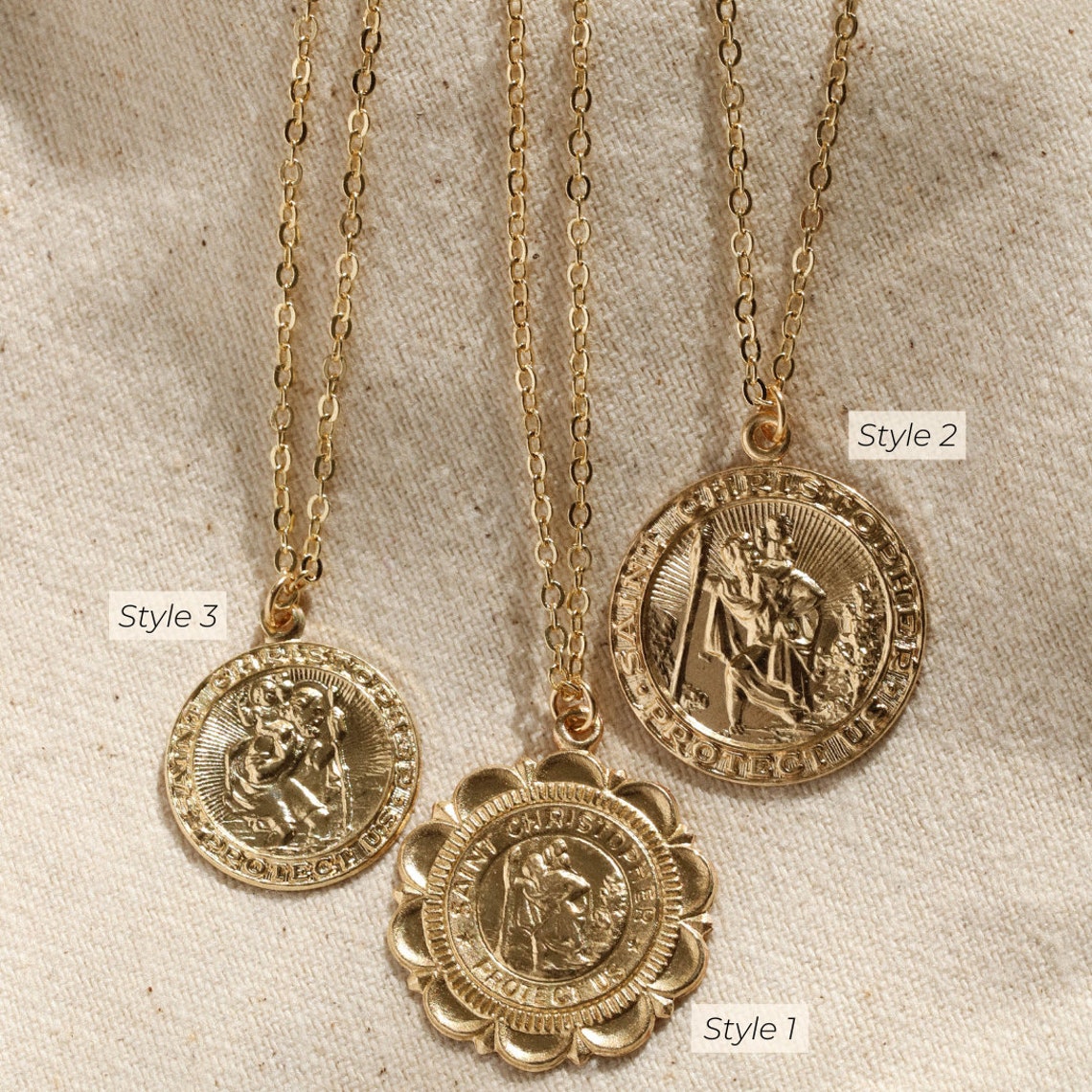Gold St Christopher Coin Necklace Layered Statement Necklace - Etsy