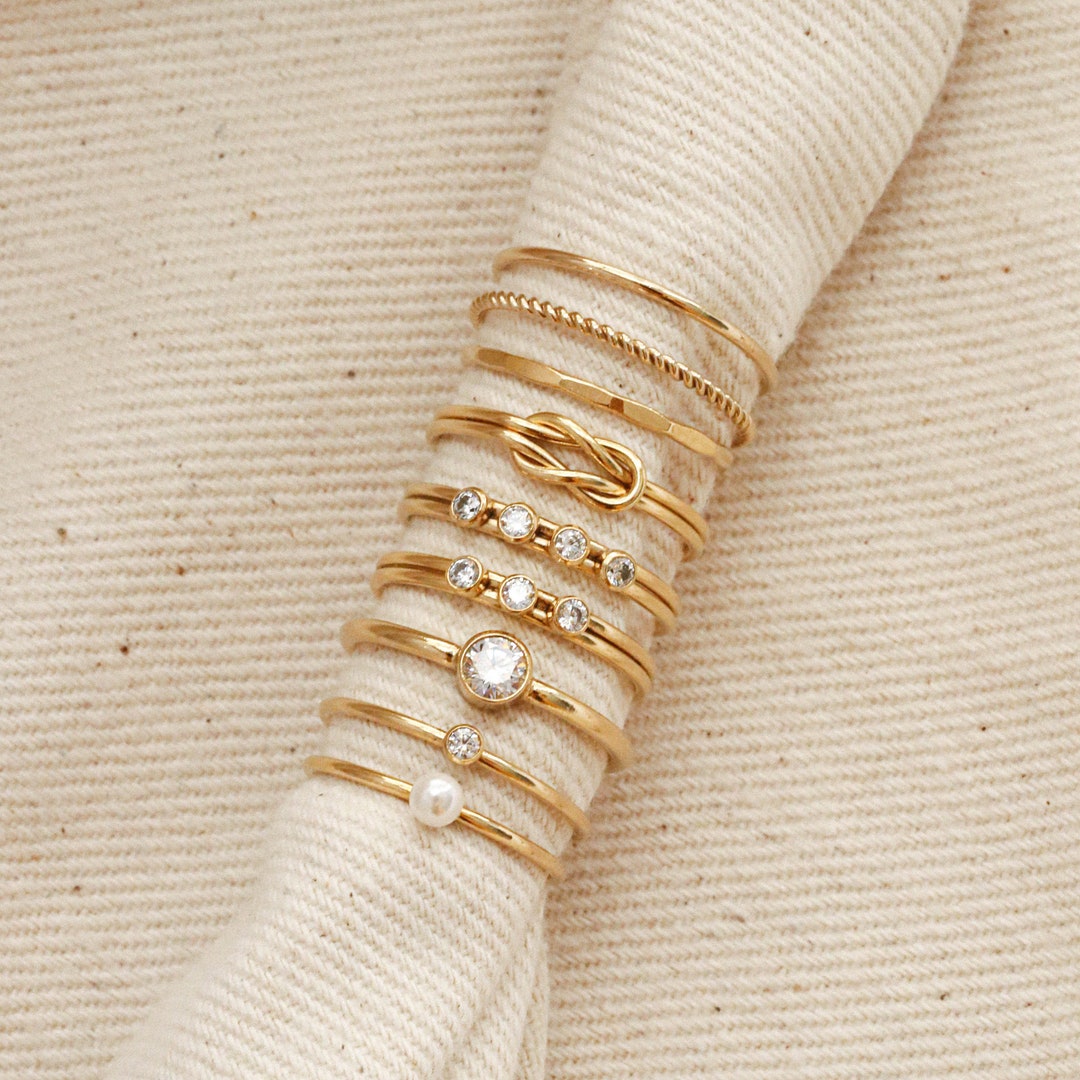 Gold Dainty Stackable Rings, Statement Stacking Rings, Adjustable ...