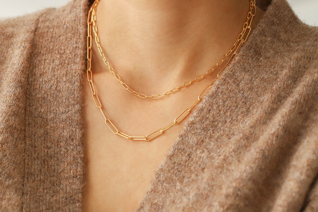 Gold Chain Necklace Layered Gold Filled Necklace Chunky - Etsy