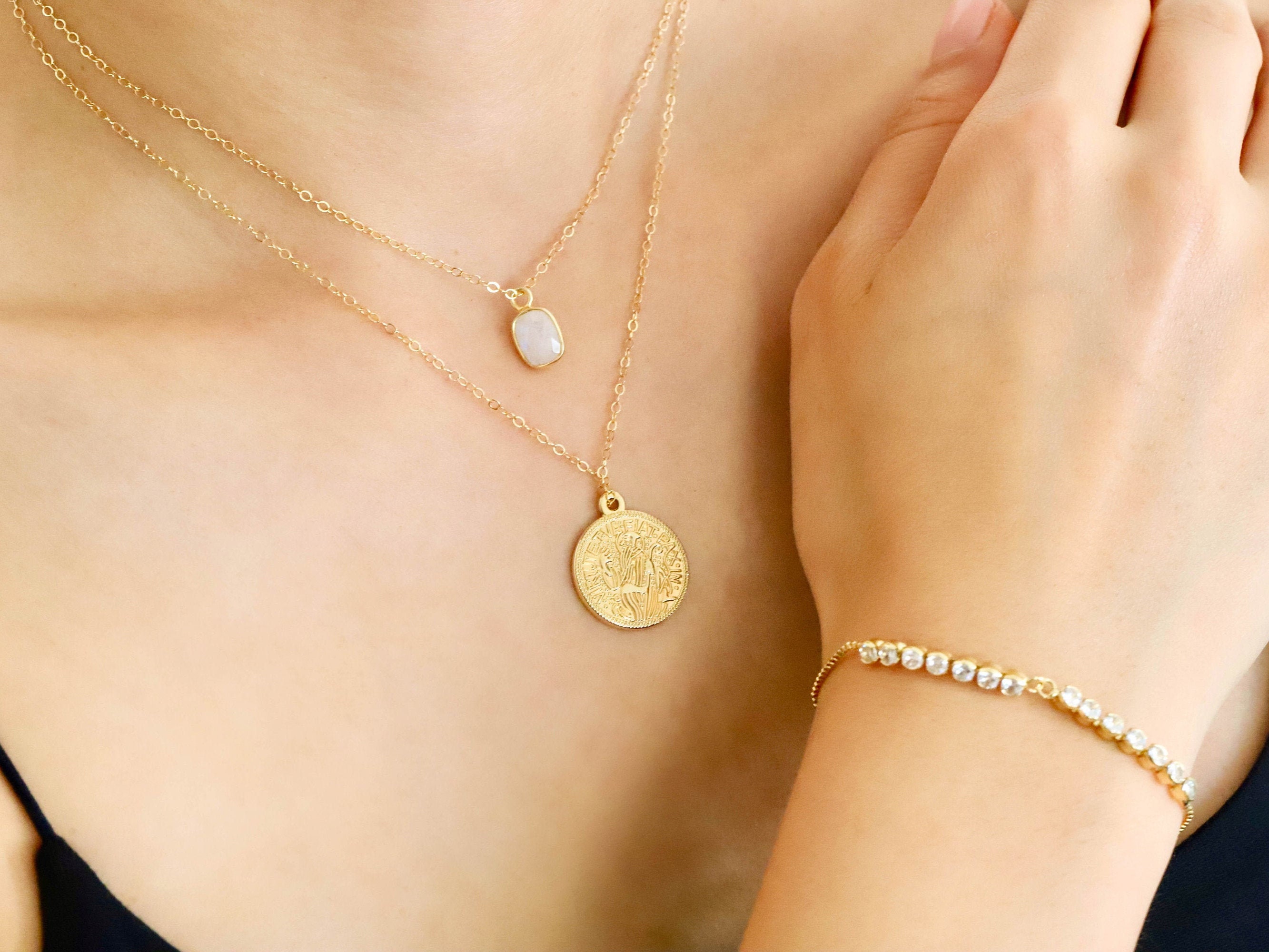 14K Gold Filled Coin Pendant Necklace Minimalist Jewelry | Etsy