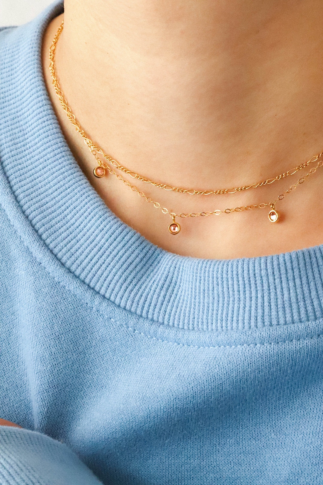 Dainty Choker Necklace, 14K Gold Collar Necklace, Layered Charm ...