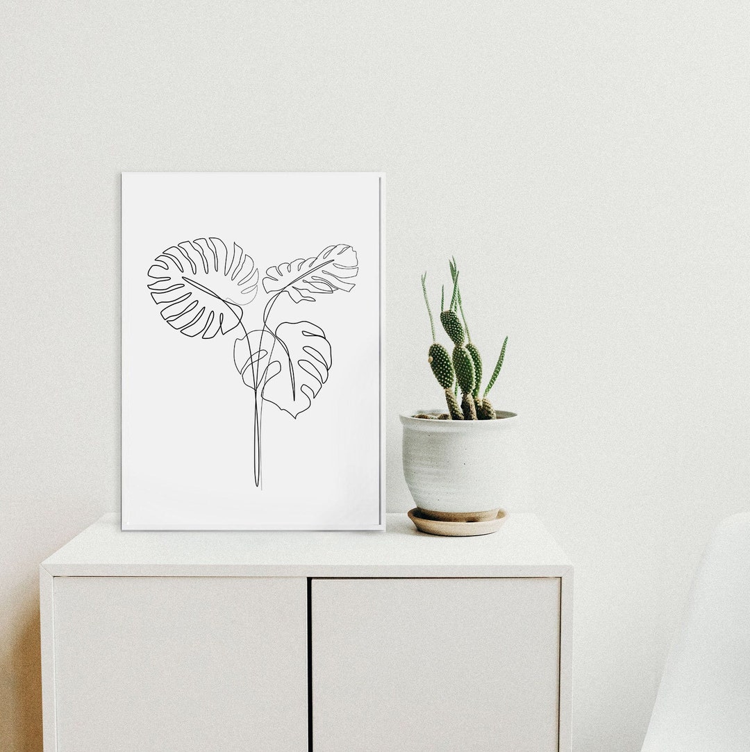 Monstera Poster, One Line Drawing, Floral Painting, Monstera Print ...