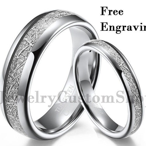 Tungsten Couple Rings Meteorite Wedding Bands Set Tungsten - Etsy