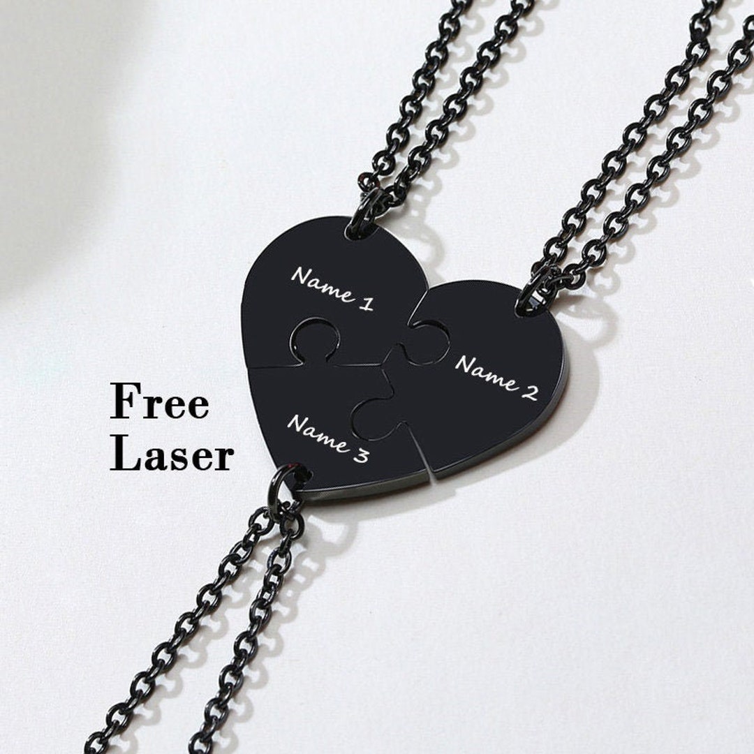3 Pieces Stainless Steel Heart Puzzle Matching Necklace Set, Best ...