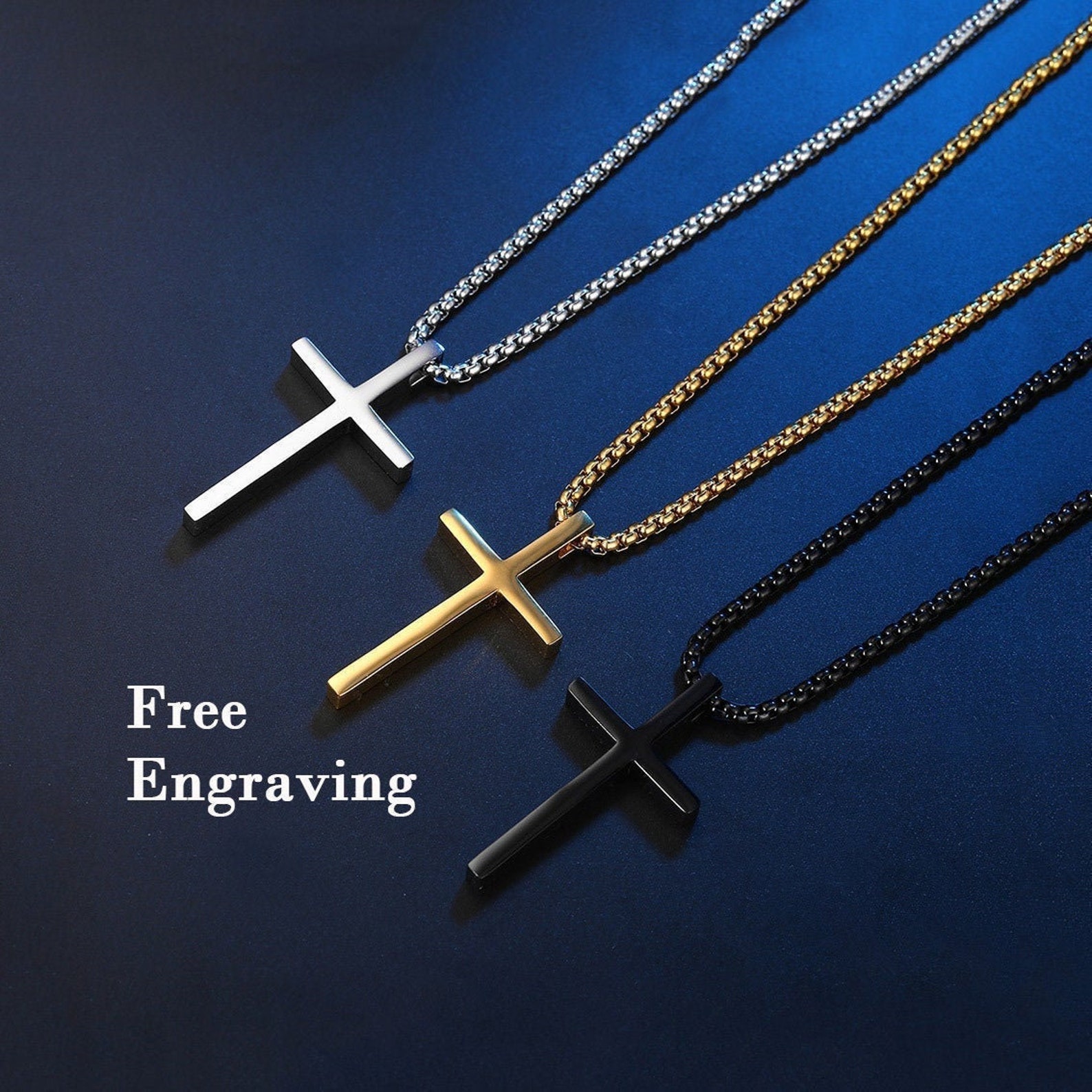 Gold Cross Necklace Men Custom Engraved Cross Necklace Etsy