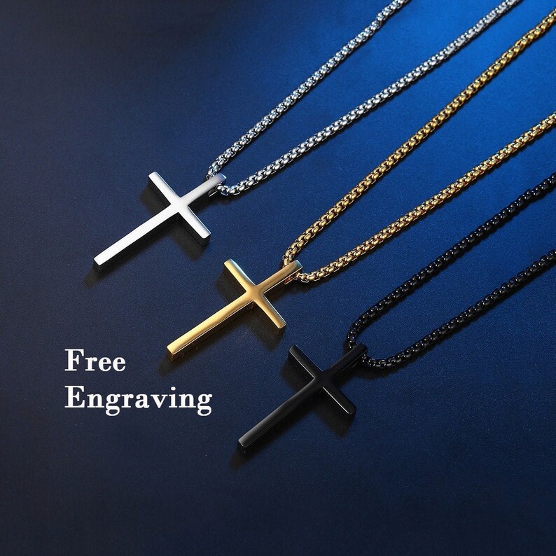 Gold Cross Necklace Men Custom Engraved Cross Necklace - Etsy
