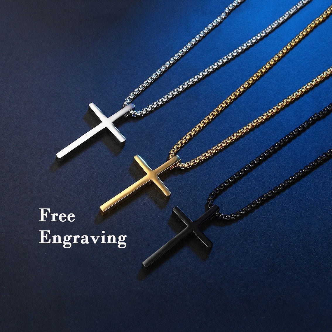 Gold Cross Necklace Men Custom Engraved Cross Necklace - Etsy
