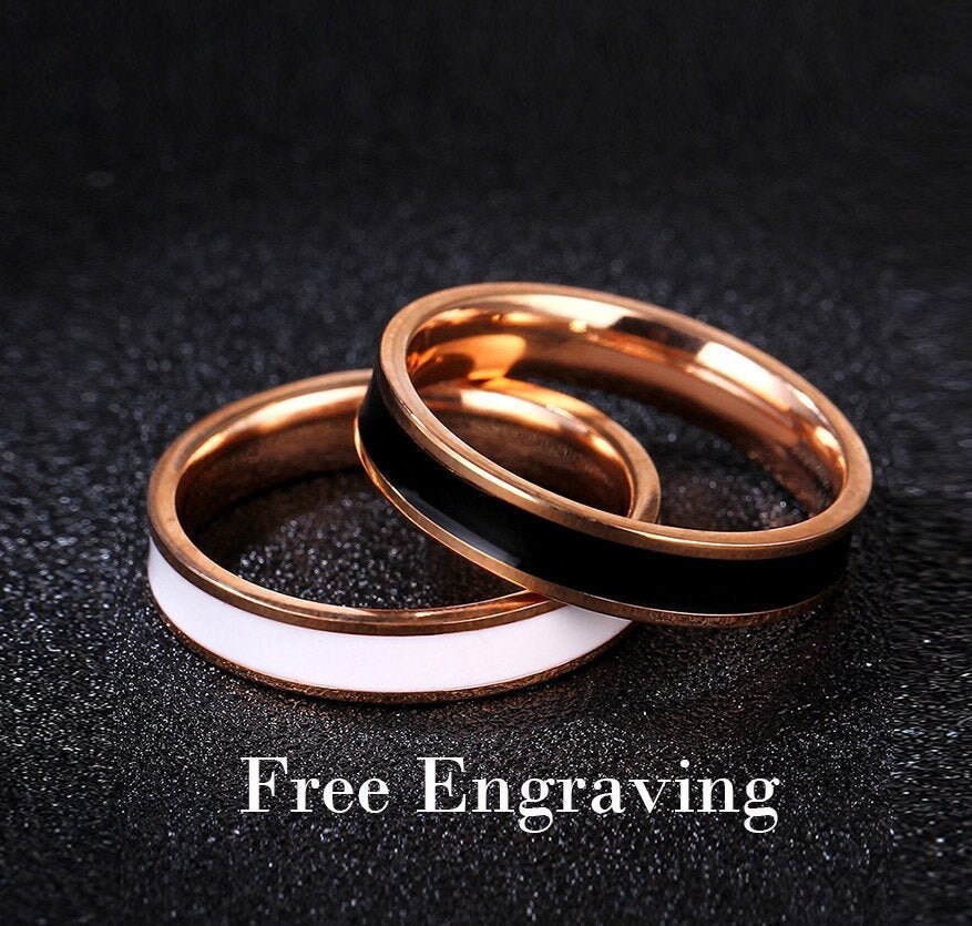 White and Black Couples Ring Matching Rings - Etsy