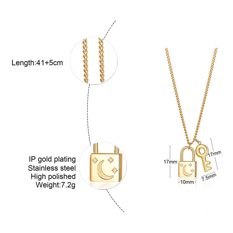 Stainless Steel 18K Gold Plated Lock & Key Necklace for Woman - Etsy