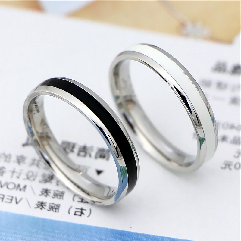 White and Black Promise Rings for Couplescouple - Etsy