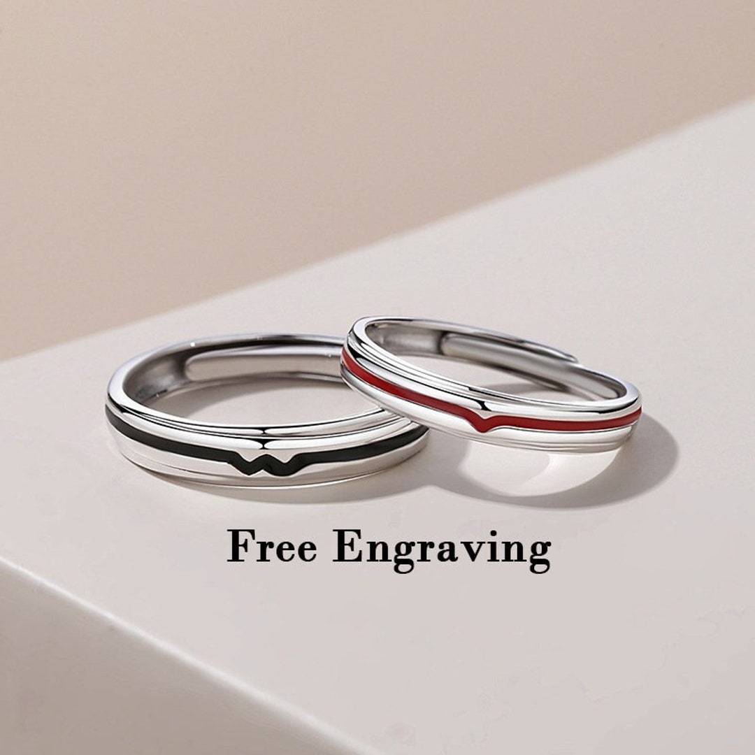 Heartbeat 925 Silver Couple Rings - Etsy