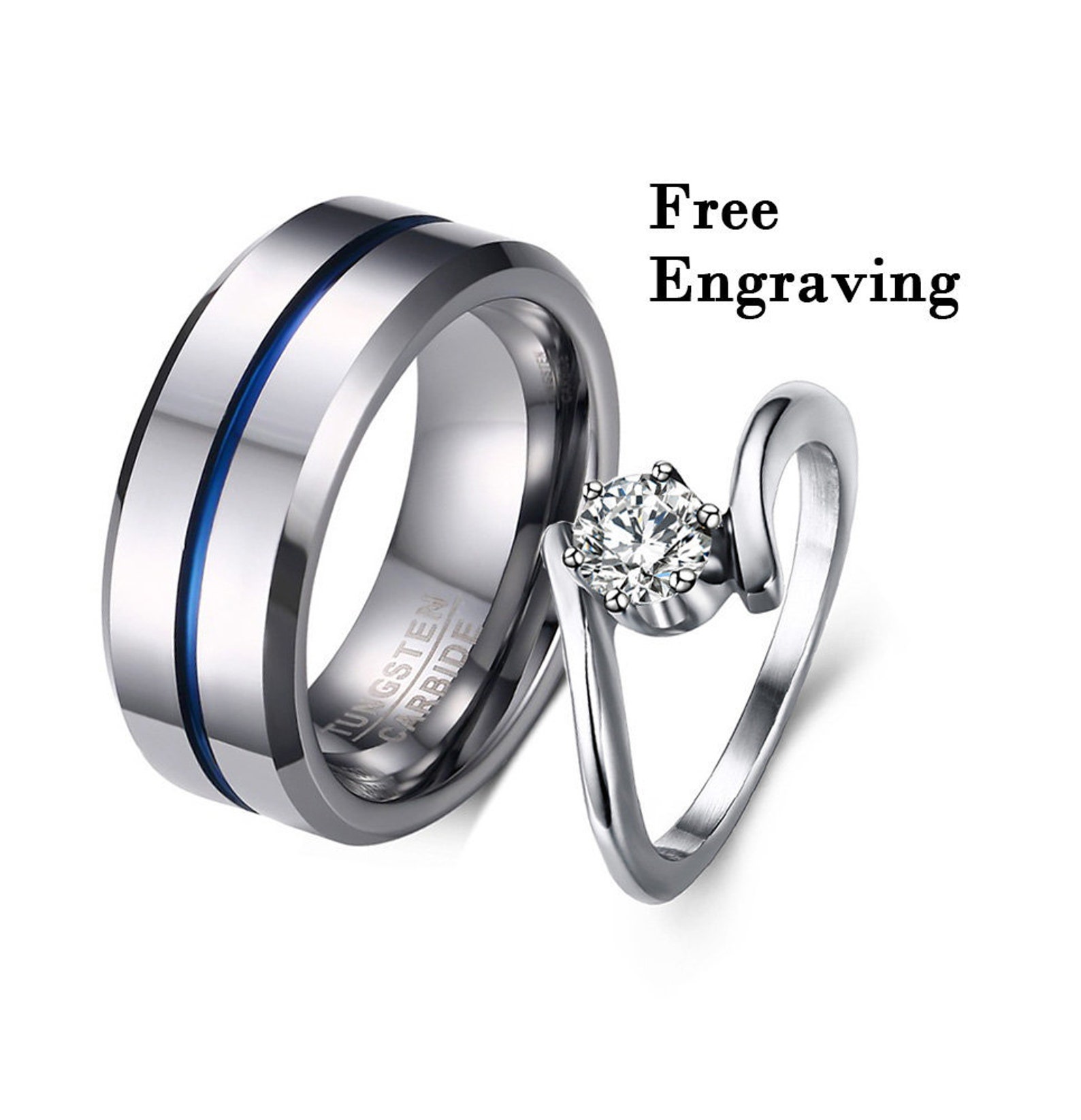 Thin Blue Line Tungsten Wedding Band Set His and Her Wedding | Etsy