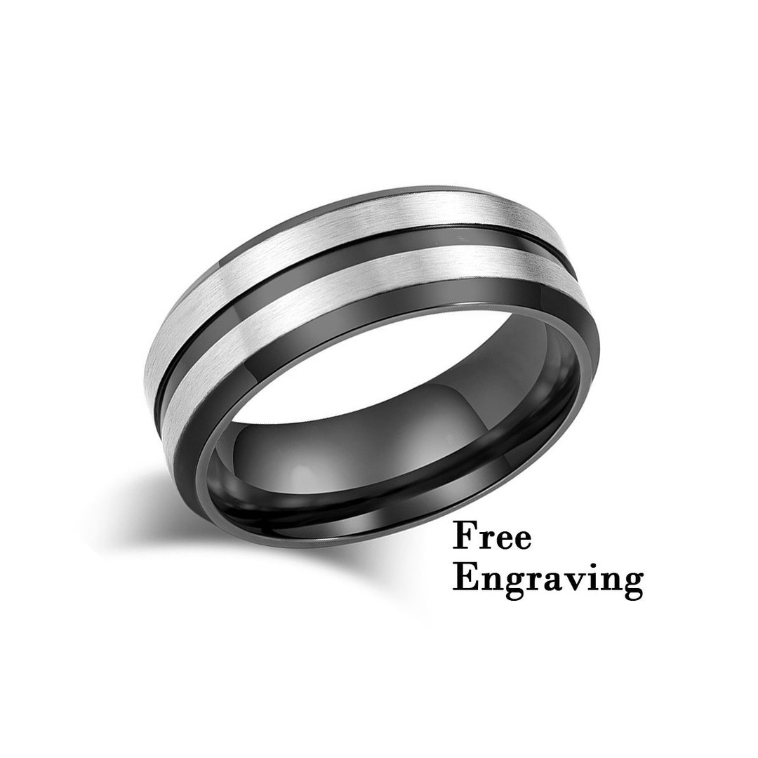 Black and Silver Brushed Stainless Steel Ring,men Promise Rings, - Etsy