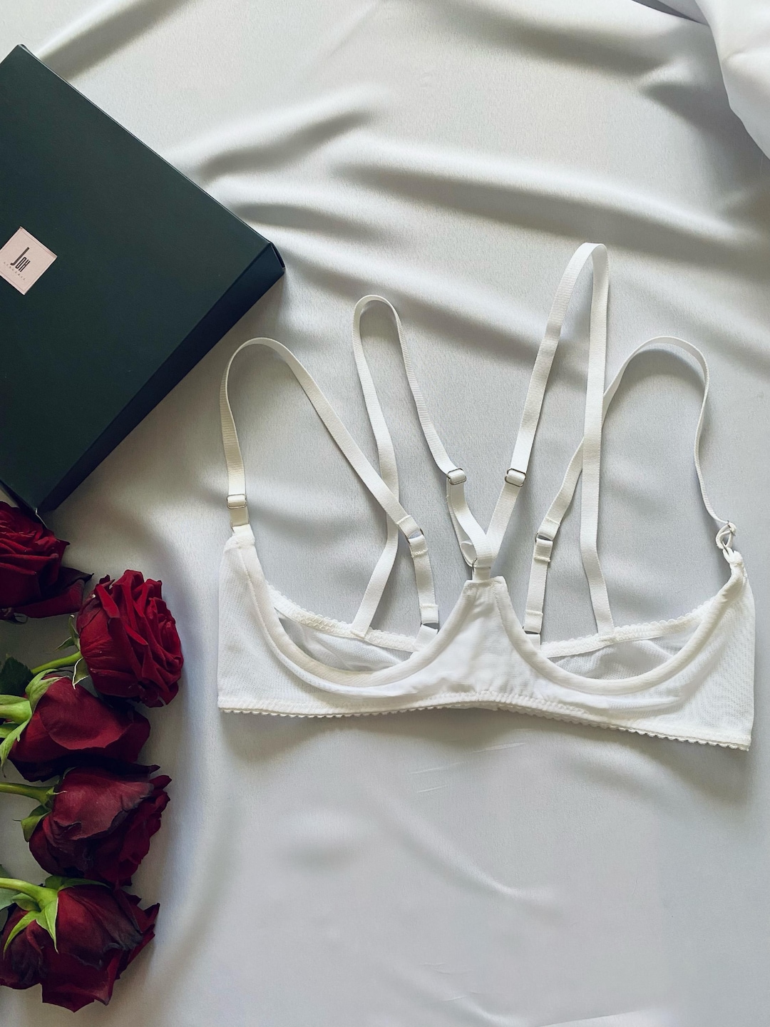 Open Cupless Bra for Large Bust Sheer Bra White Shelf Bra Open See ...