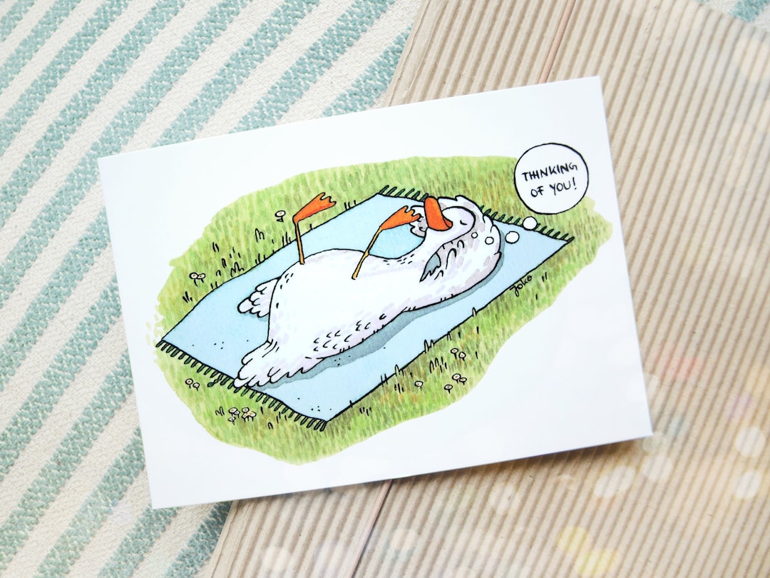 Postcard A6: Thinking of You Cute Goose on a Meadow, Thinking and ...