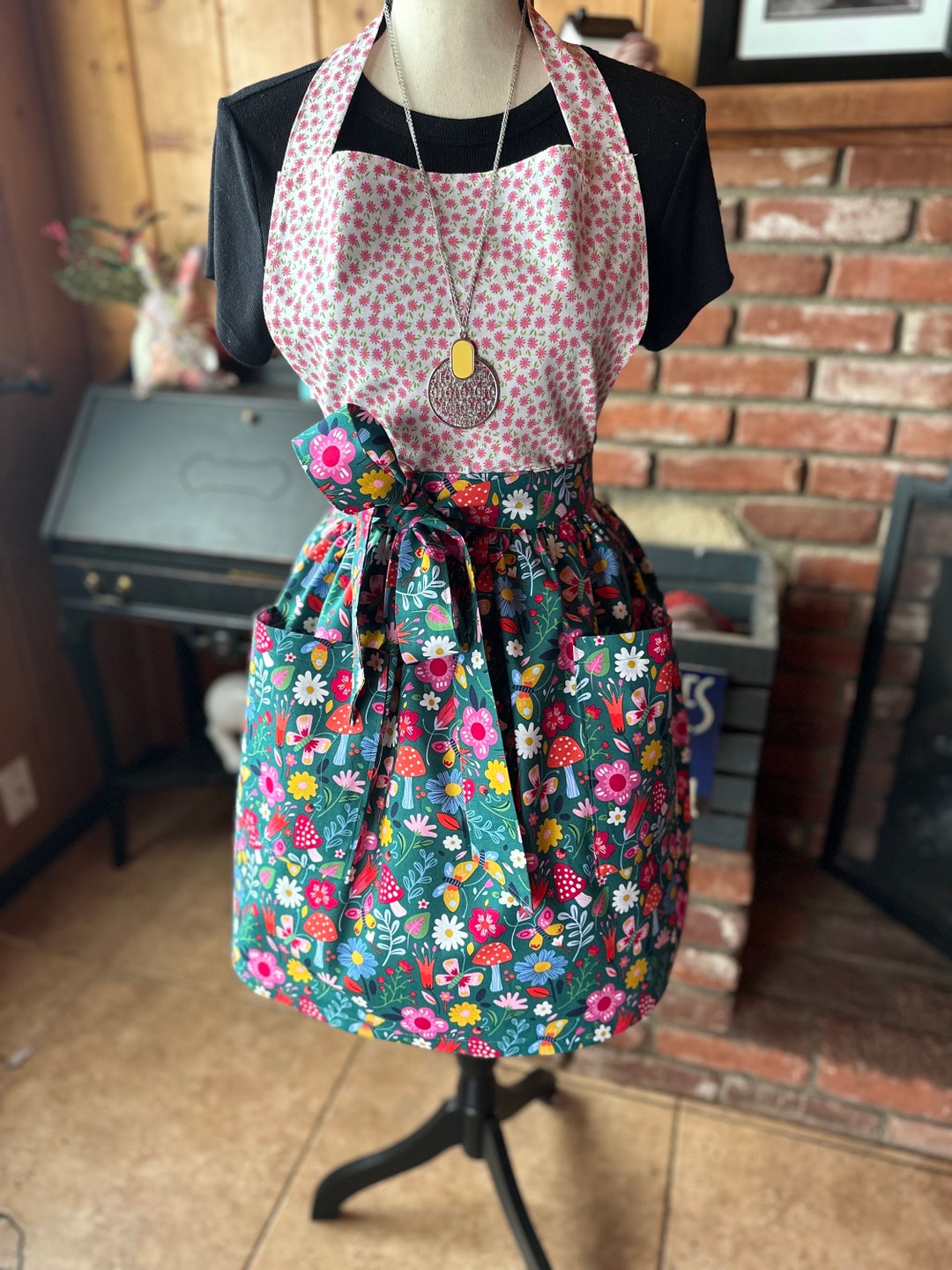 Full Apron of Whimsical Flowers and Mushrooms, Mushroom and Flower ...