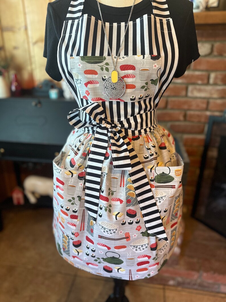 Sushi Print Apron, Full Coverage, Chef Apron With Pockets - Etsy