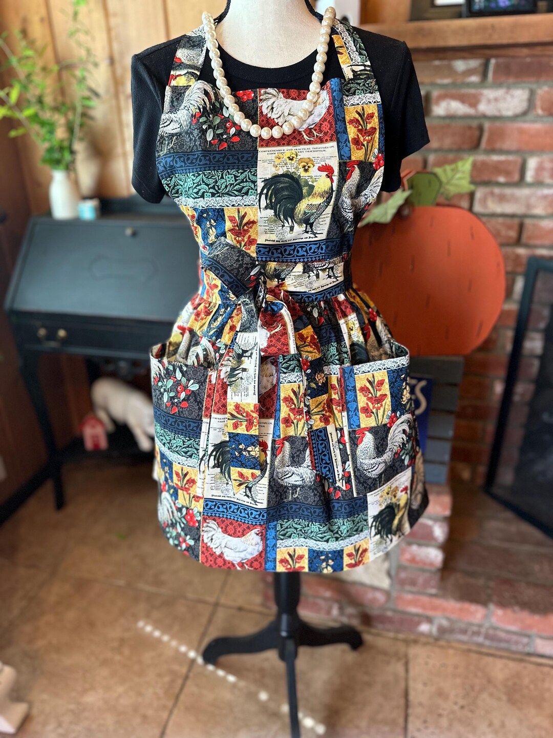 Full Apron French Country, Rooster Apron, Multi Colors With Rooster ...