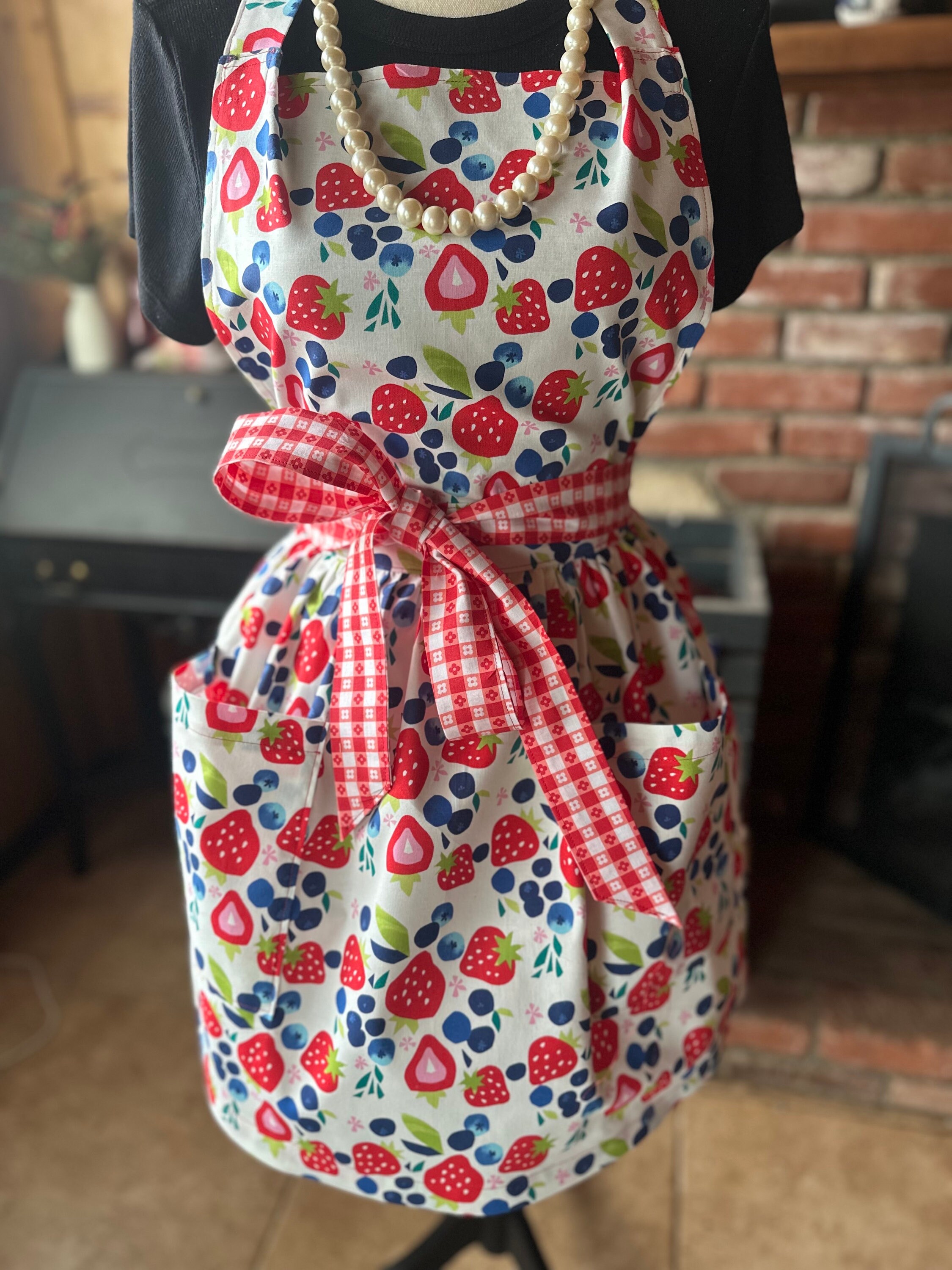 Adorable Full Apron of Strawberries and Blueberries. White Apron ...