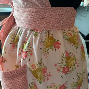 Charming Peach Tone Bee Hives Full Apron, Bees and Flowers Full Apron, Honeycomb Apron With ...