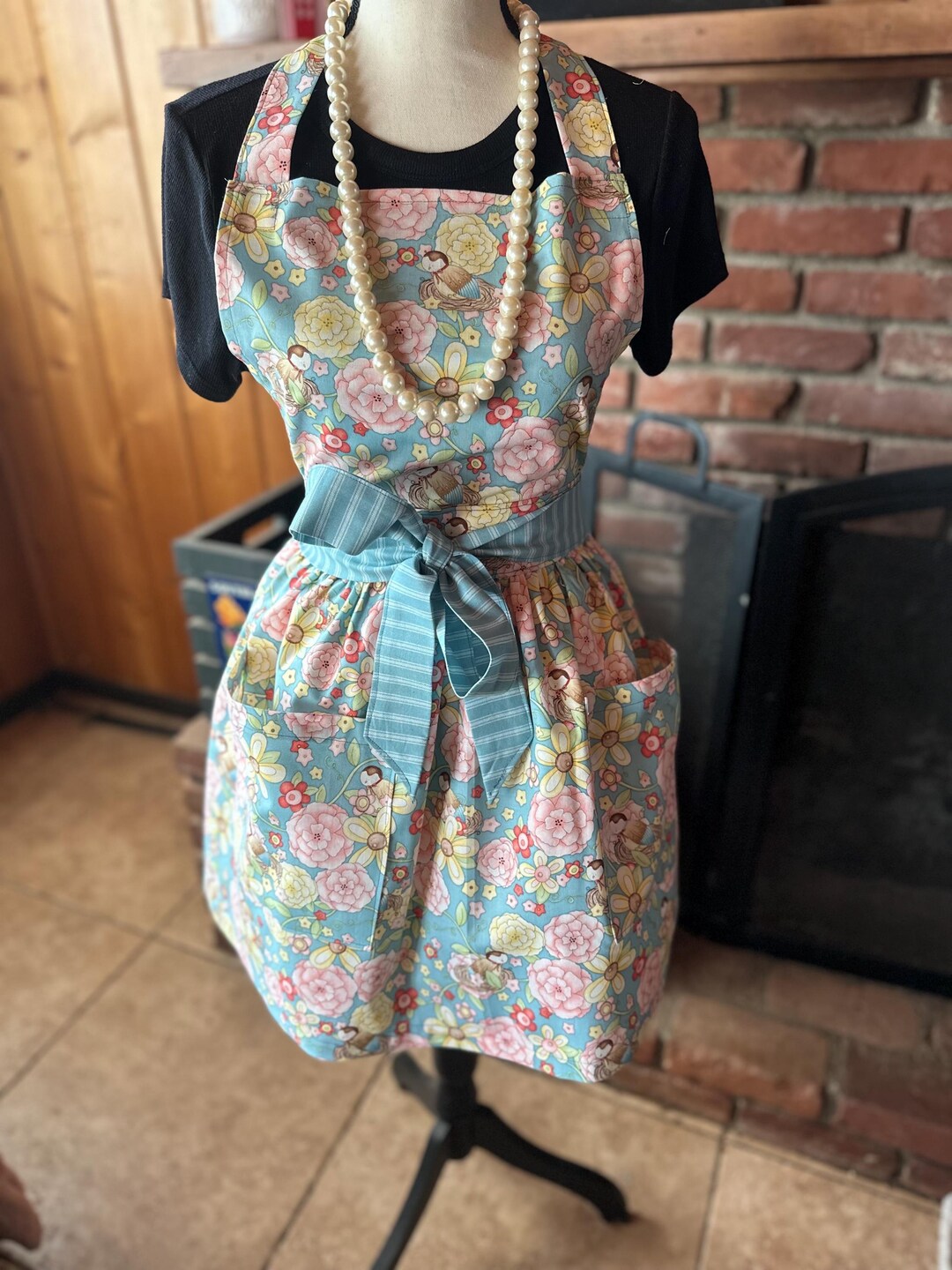 Full Apron of Soring Flowers and Rabbits, Spring Apron, Rabbit Apron ...