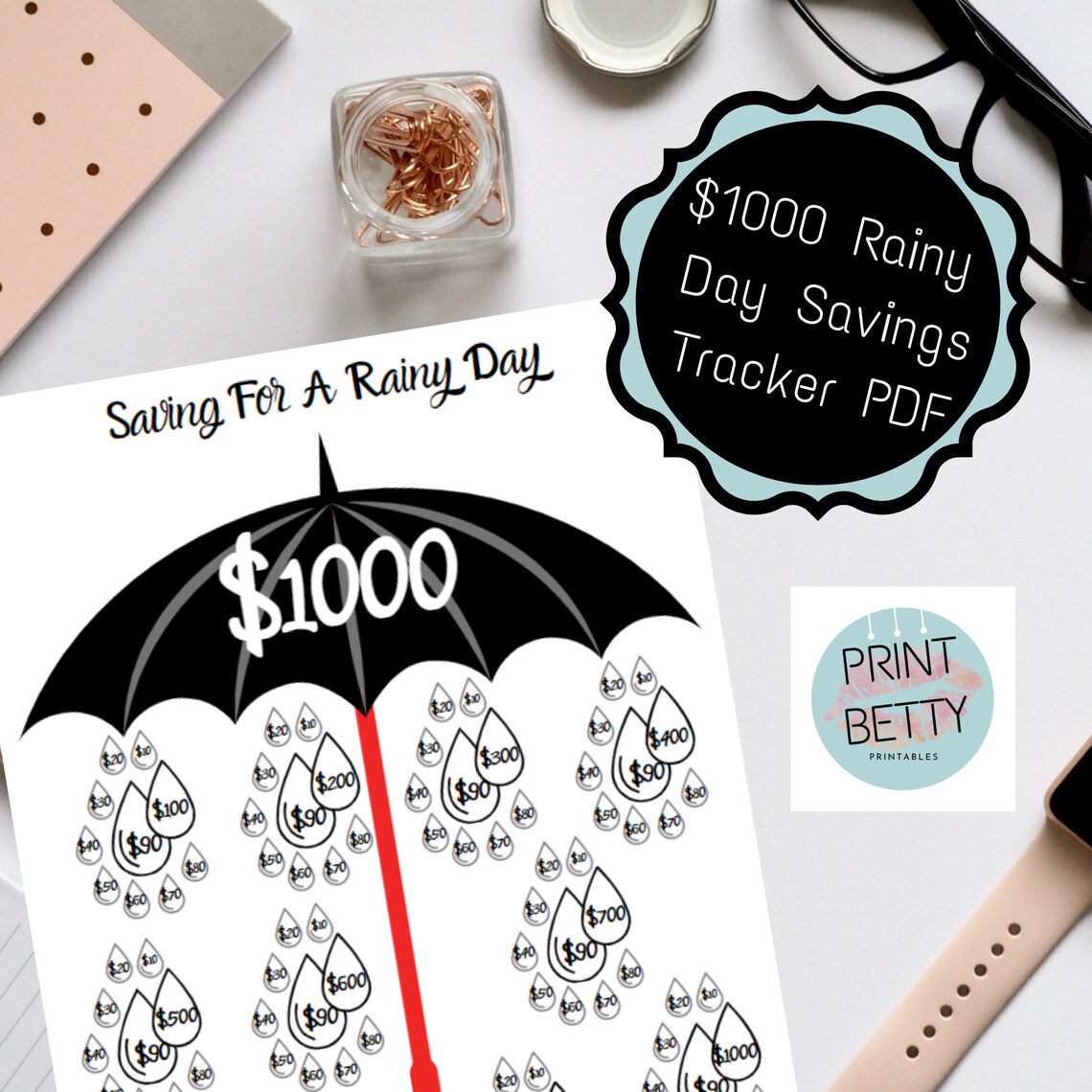 Rainy Day Saving Tracker Emergency Fund Printable 1000 - Etsy