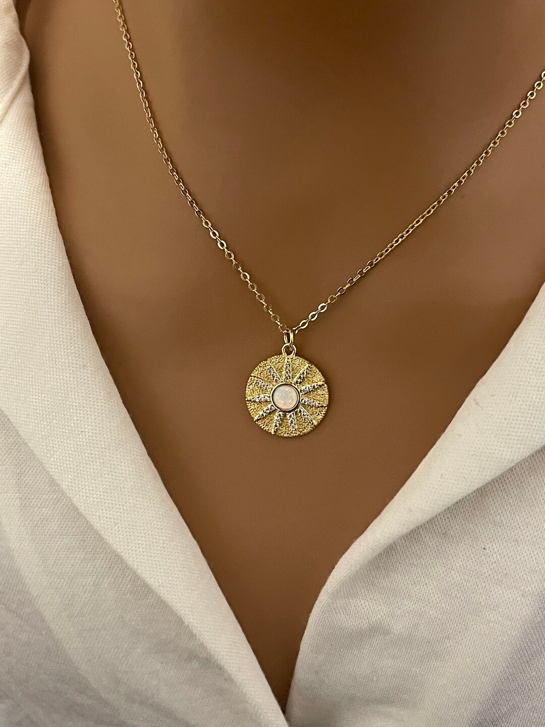 Gold Opal Sun Necklace Gold Filled Medallion Sun Necklace - Etsy