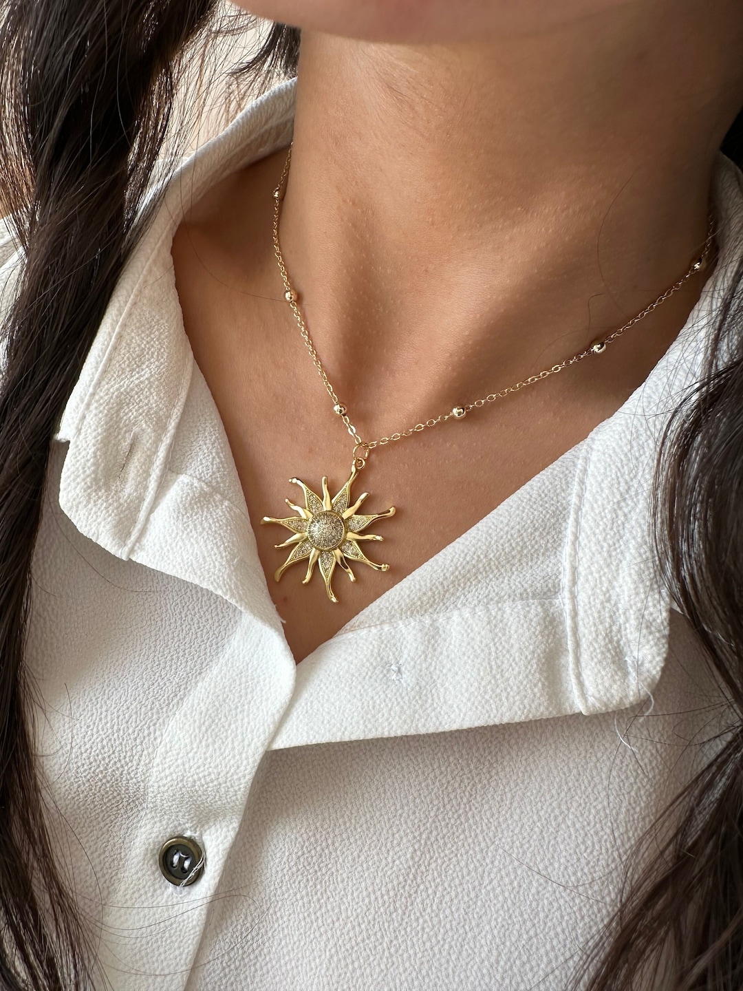 Gold Filled Sun Necklace, Zirconia Sun Pendant Necklace for Women, Sun ...