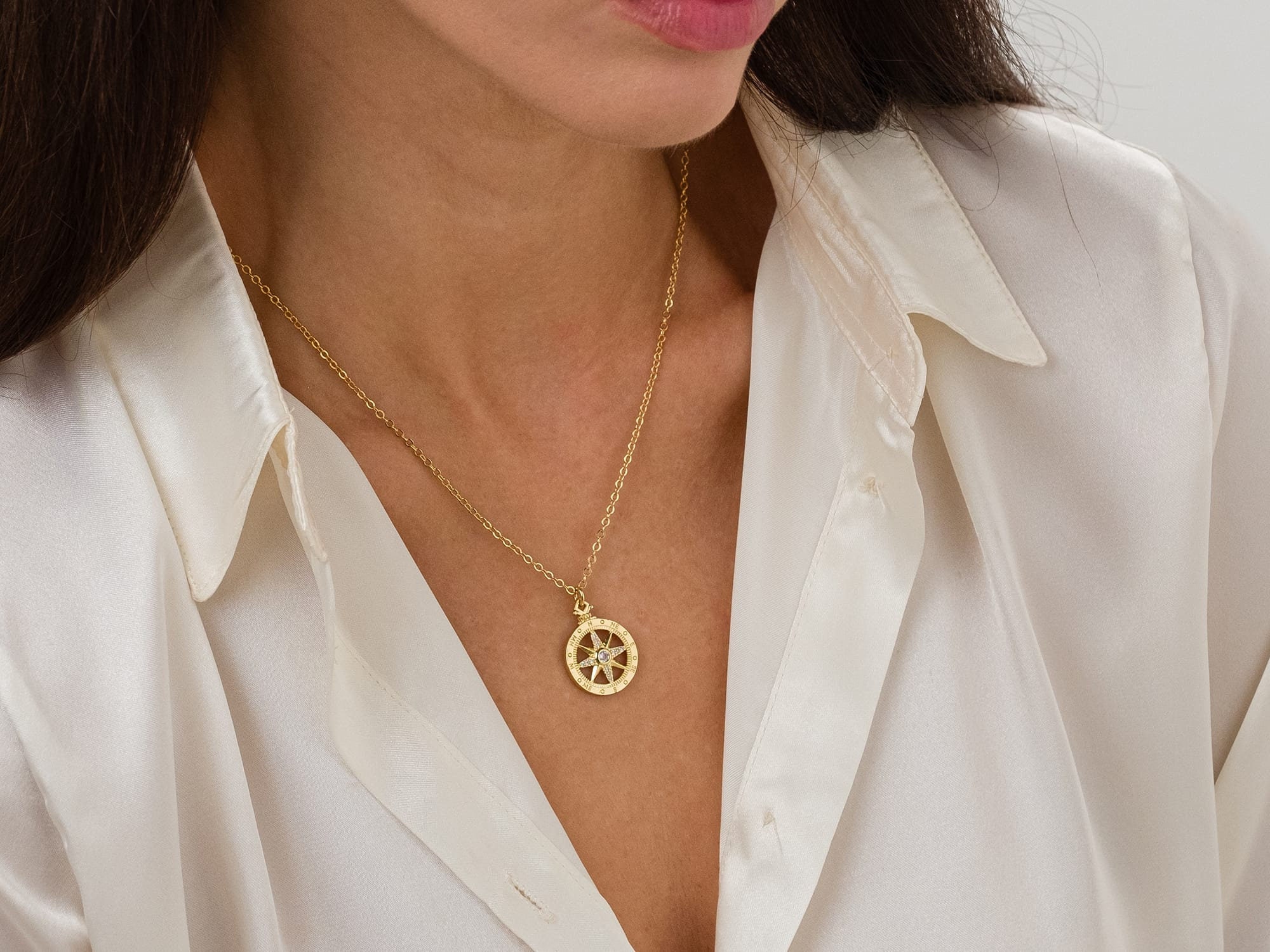 Gold Compass Necklace, Gold Filled Coordinate Necklace, North Star ...