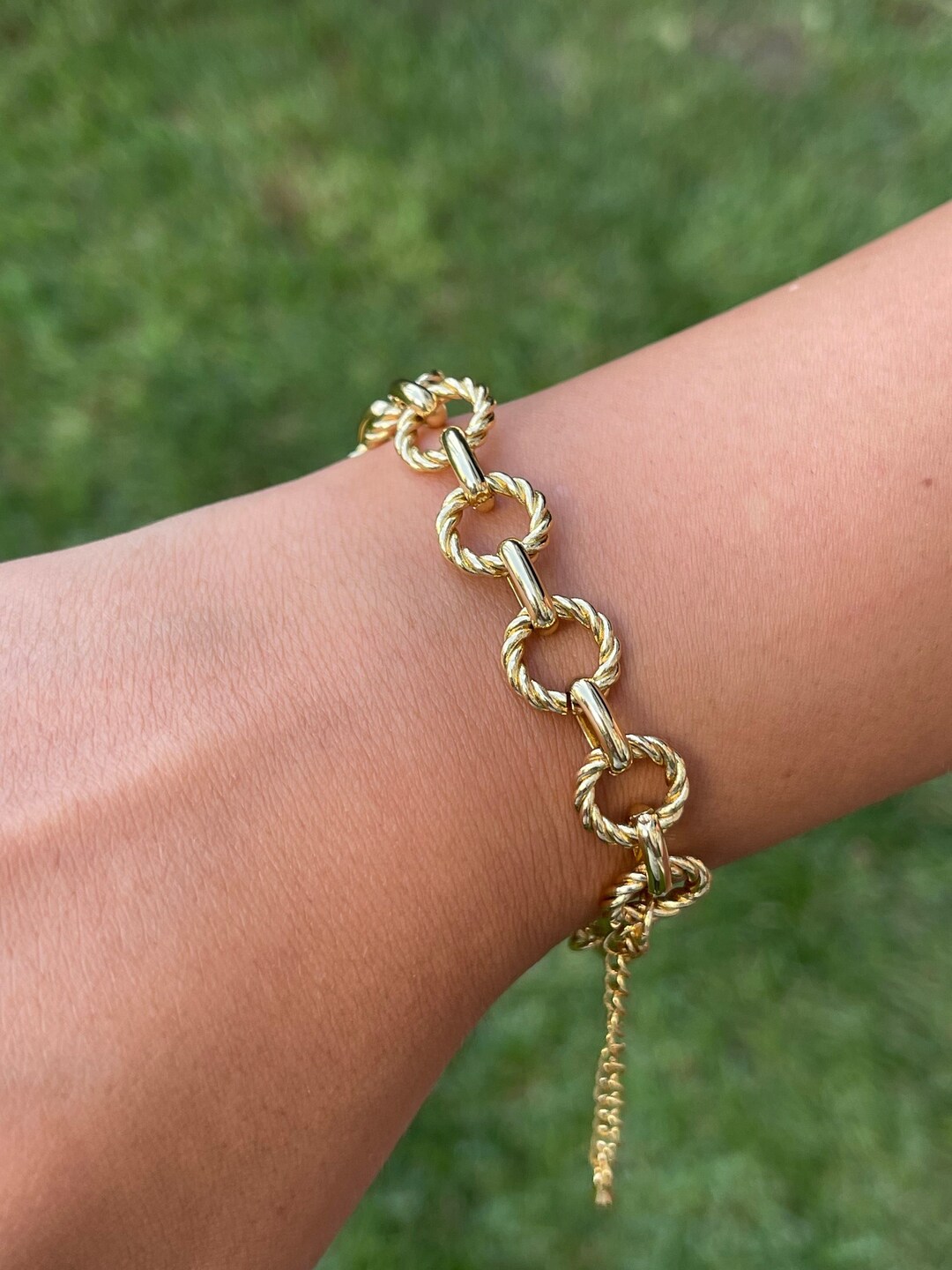 Gold Chunky Bracelet, Gold Filled Round Link Chain Necklace, Waterproof ...