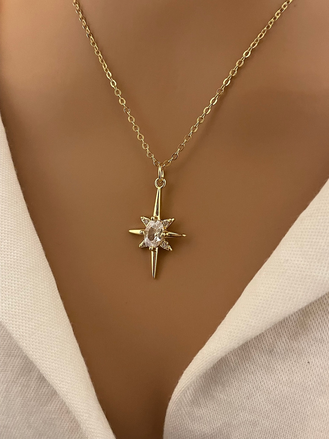 Gold North Star Necklace, 18K Gold Filled Star Necklace, Celestial ...