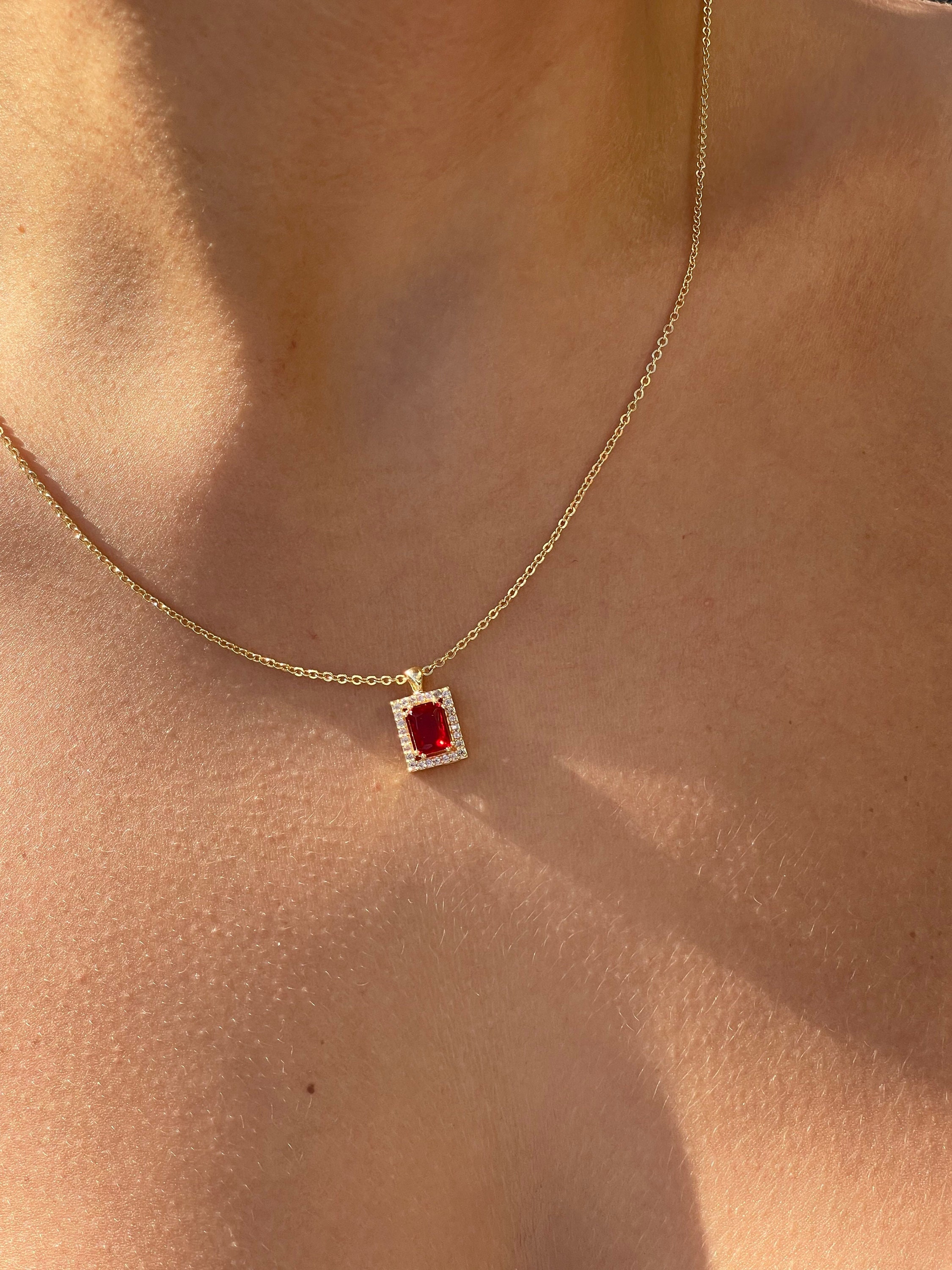 Gold Necklace With Red Stones