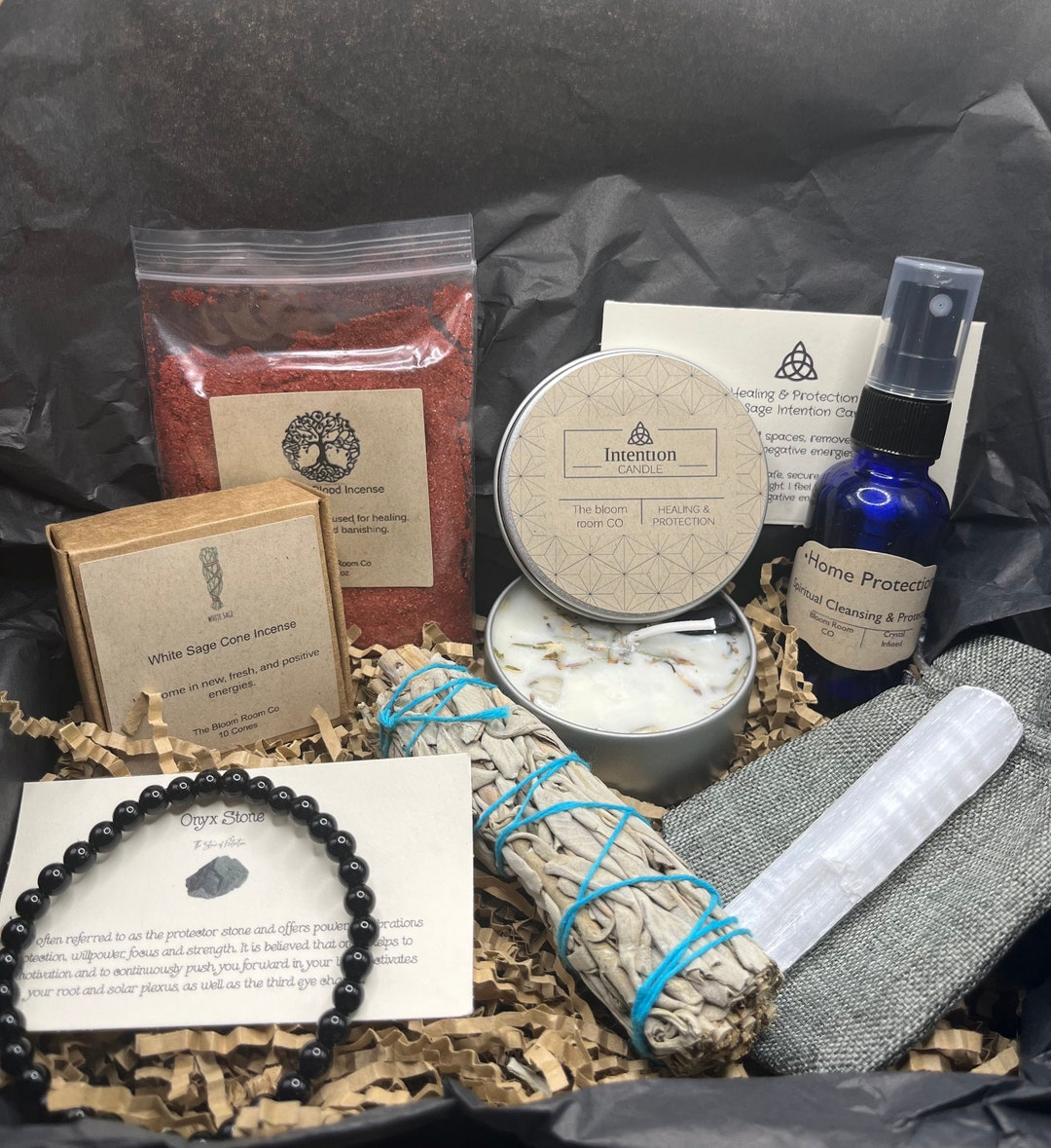 The Protector Box: Spiritual Protection Kit With Smudge, Onyx Bracelet ...