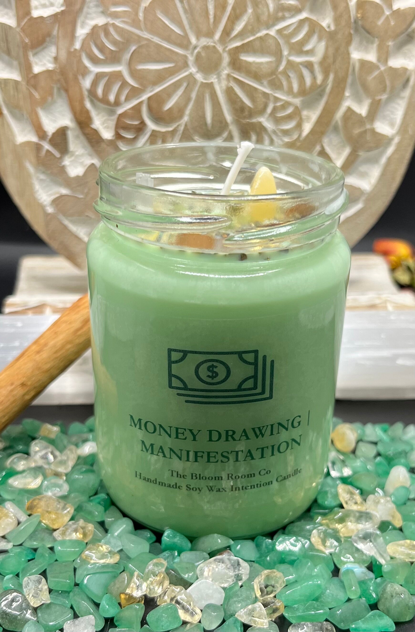 Money Drawing Intention & Affirmations Candle 8oz~ Herb, Crystal ...