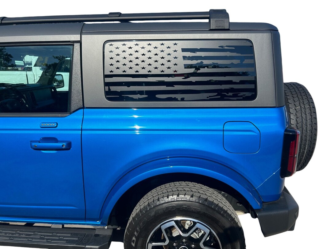 Fits 2021-2024 Ford Bronco Side Window Ripped Flag Stickers Auto Vinyl ...