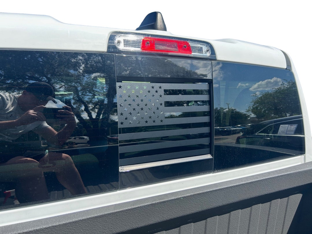 2002-2024 Fits Ram 1500 Rear Sliding Window Clean Flag Decal Auto Vinyl ...