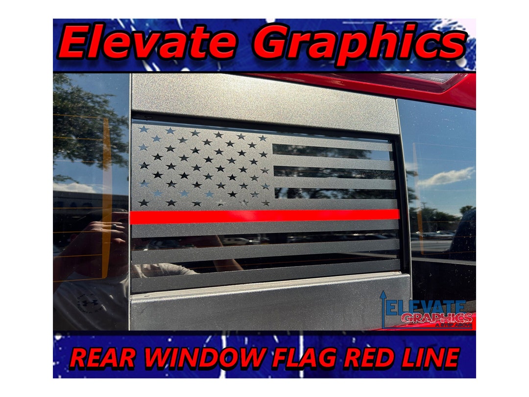 Fits GMC Sierra Back Sliding Window Clean Flag With Red Line Decal Auto ...