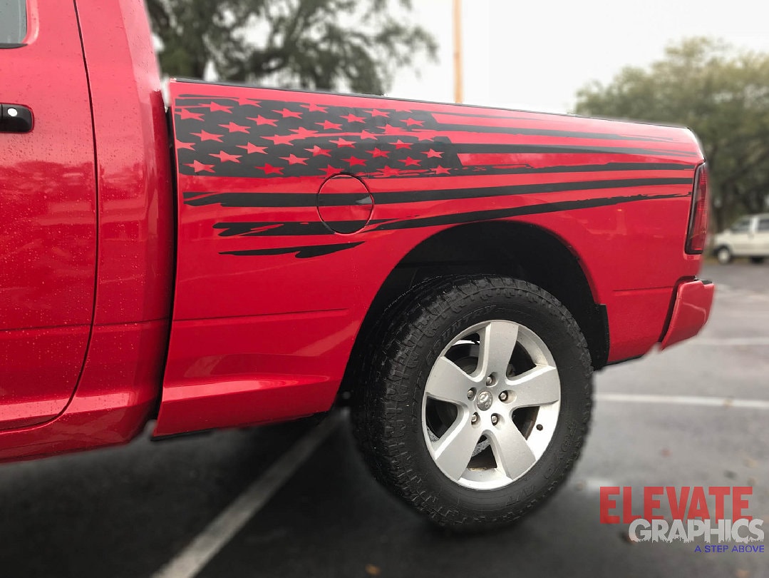 Dodge Ram 1500 Side Ripped Flag Stripes: Auto Vinyl Graphics 3M Decals ...