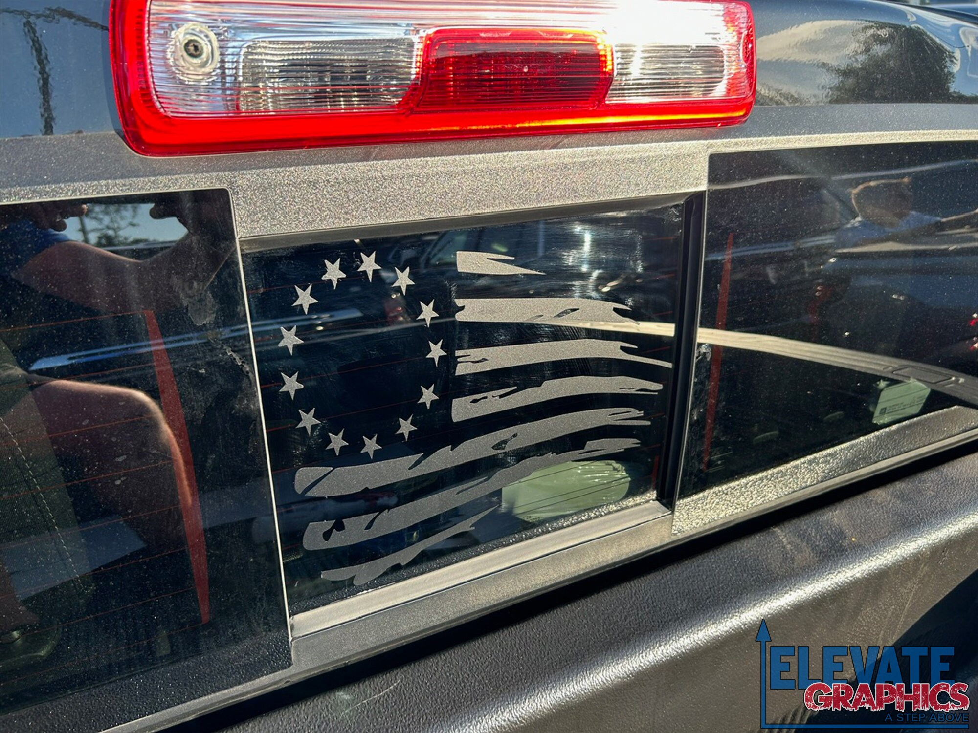 2015-2024 Fits Chevy Colorado Back Sliding Window Ripped Flag Graphics ...