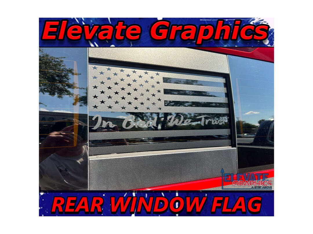 Fits Chevy Silverado Back Sliding Window Clean Flag in God We Trust ...