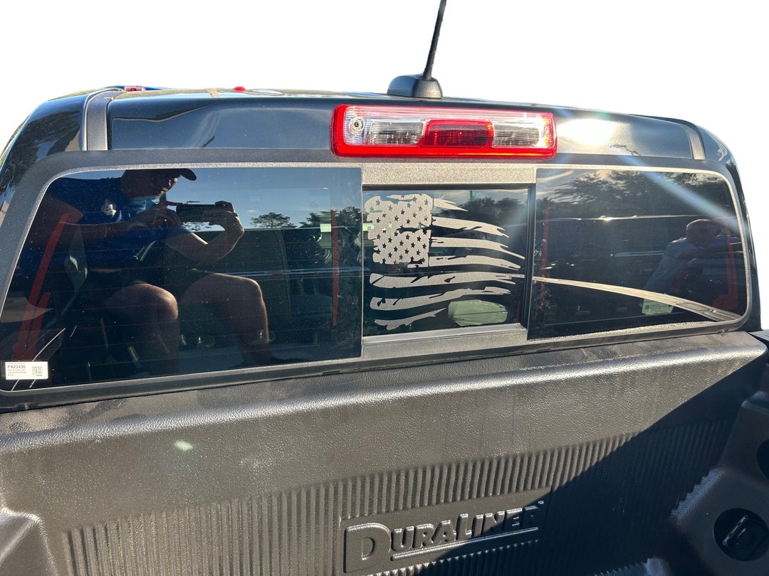 2015-2024 Fits Chevy Colorado Back Sliding Window Ripped Flag Graphics ...