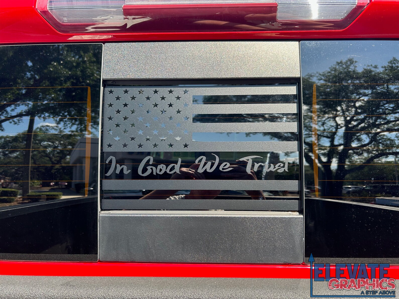 2019-2026 Fits Chevy Silverado Rear Sliding Window Clean Flag With Red ...