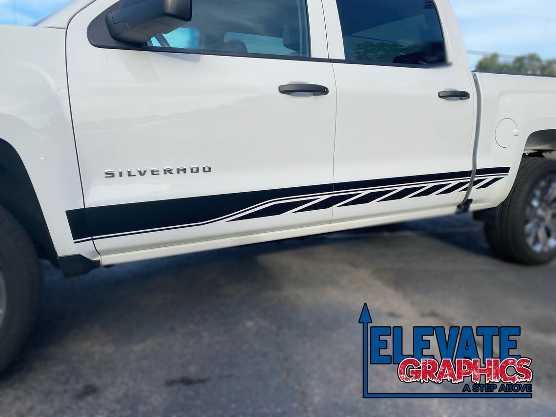 Fits Chevy Silverado Side Rocker Two Graphics Auto Vinyl Stripes 3M ...
