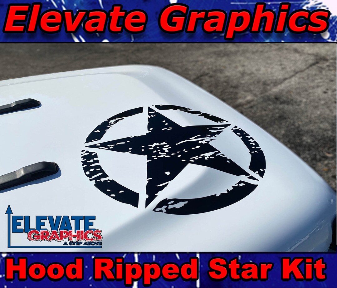 Fits Jeep Gladiator and Wrangler Ripped Star Hood Stickers 3M Vinyl ...